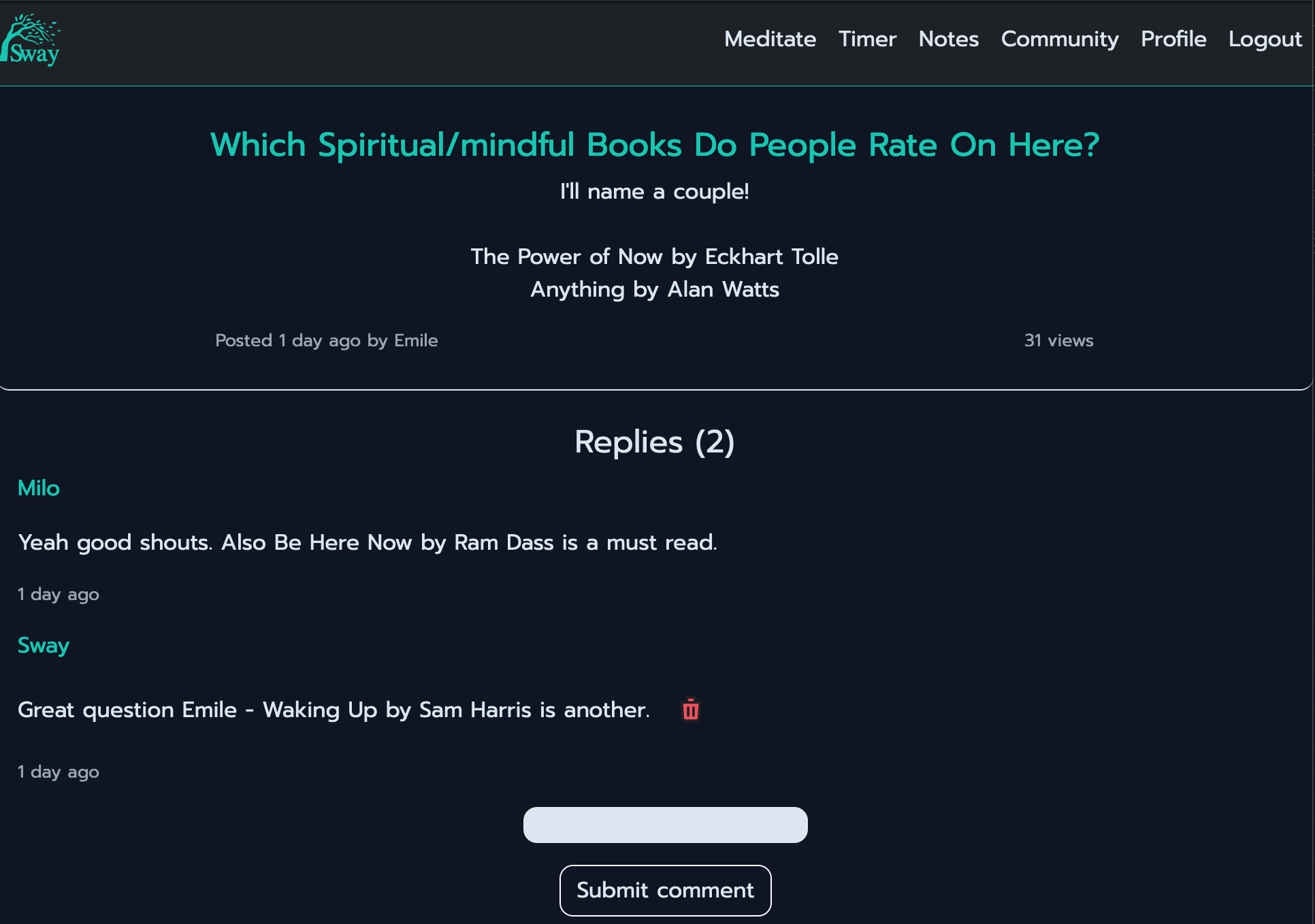 GitHub - milobedini/Sway: Python/Django & React Mindfulness App. GA Project 4.