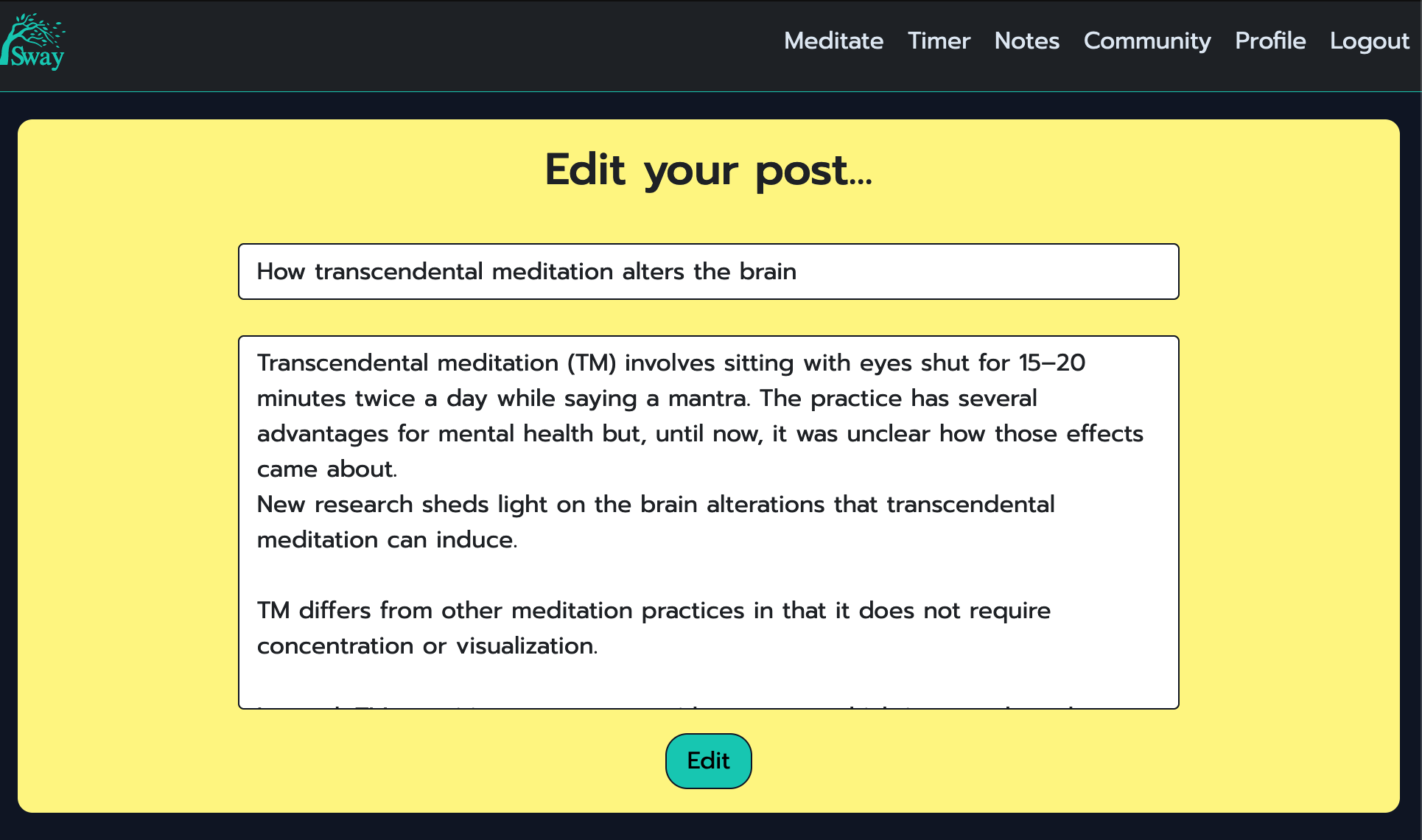 GitHub - milobedini/Sway: Python/Django & React Mindfulness App. GA Project 4.