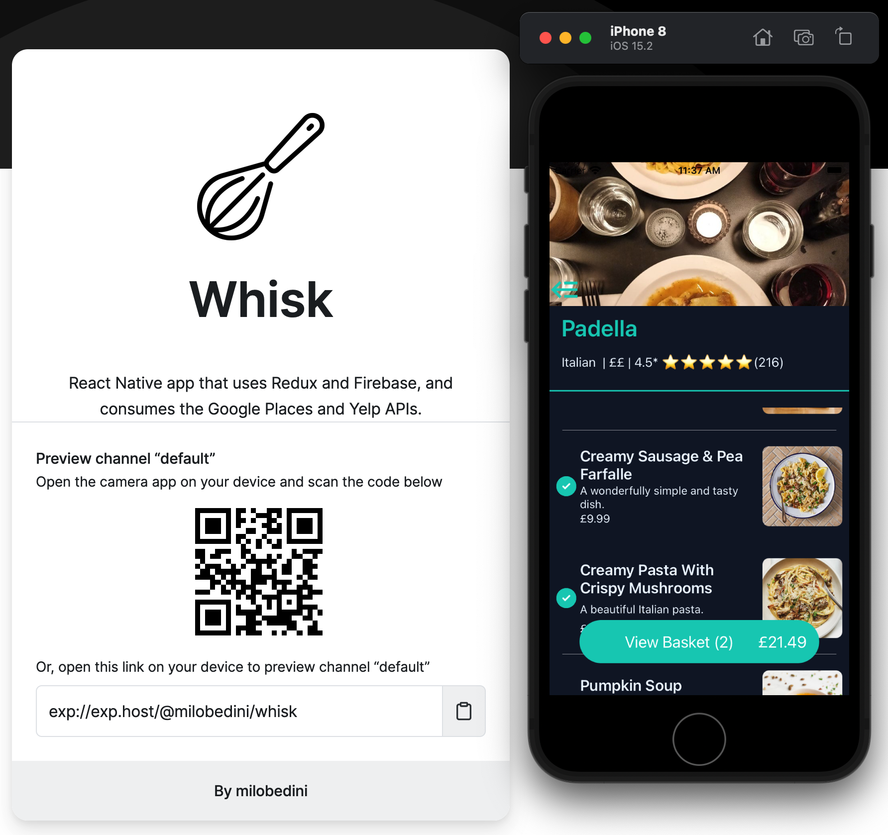 GitHub - milobedini/Whisk: Food delivery mobile app using React Native, Yelp, Redux, Google API ...