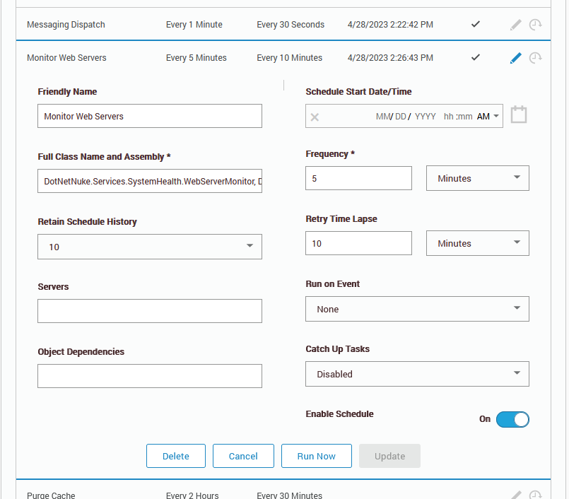 Newmonitor Web Servers Scheduled Task Has Invalid Frequency Retry Time Lapse Combination