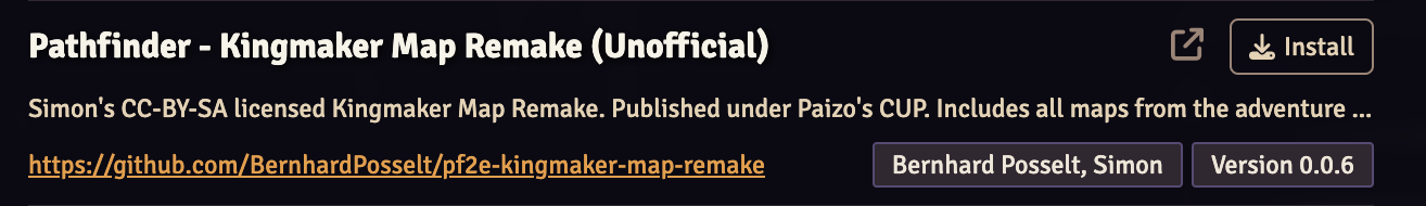 Install Module locked in v0.0.6 · Issue #3 · BernhardPosselt/pf2e-kingmaker-map-remake · GitHub