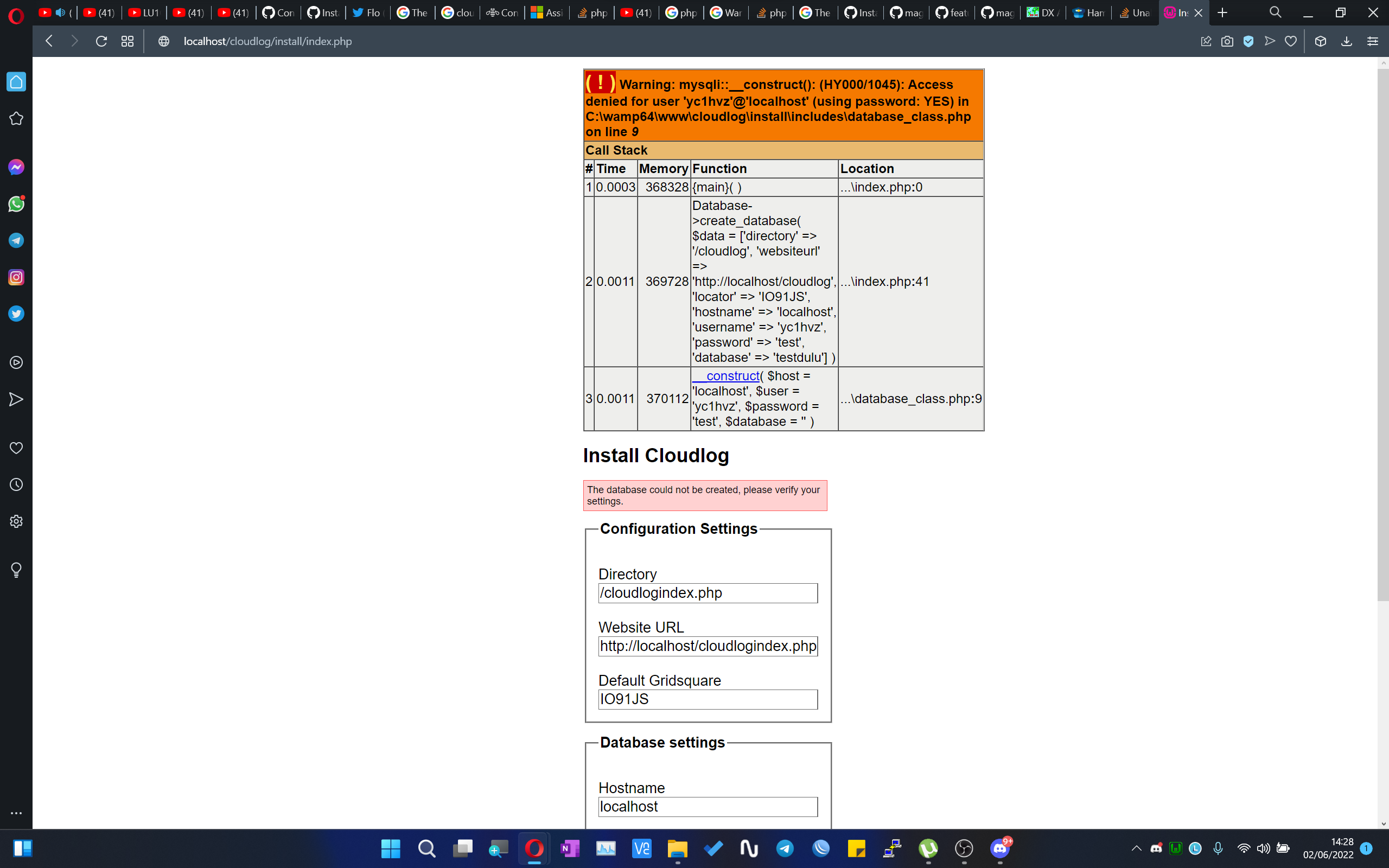 Installing fail when wizard setup windows 11 · Issue #1490 · magicbug/Cloudlog · GitHub