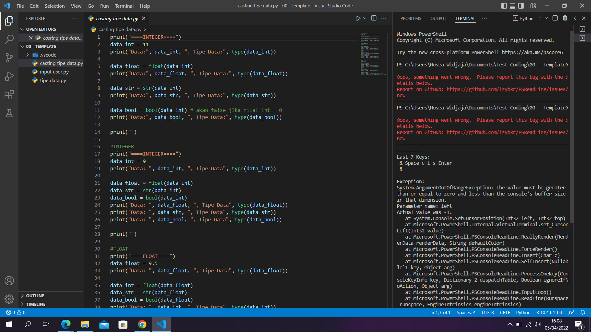 Run Python in VS Code · Issue #3261 · PowerShell/PSReadLine · GitHub