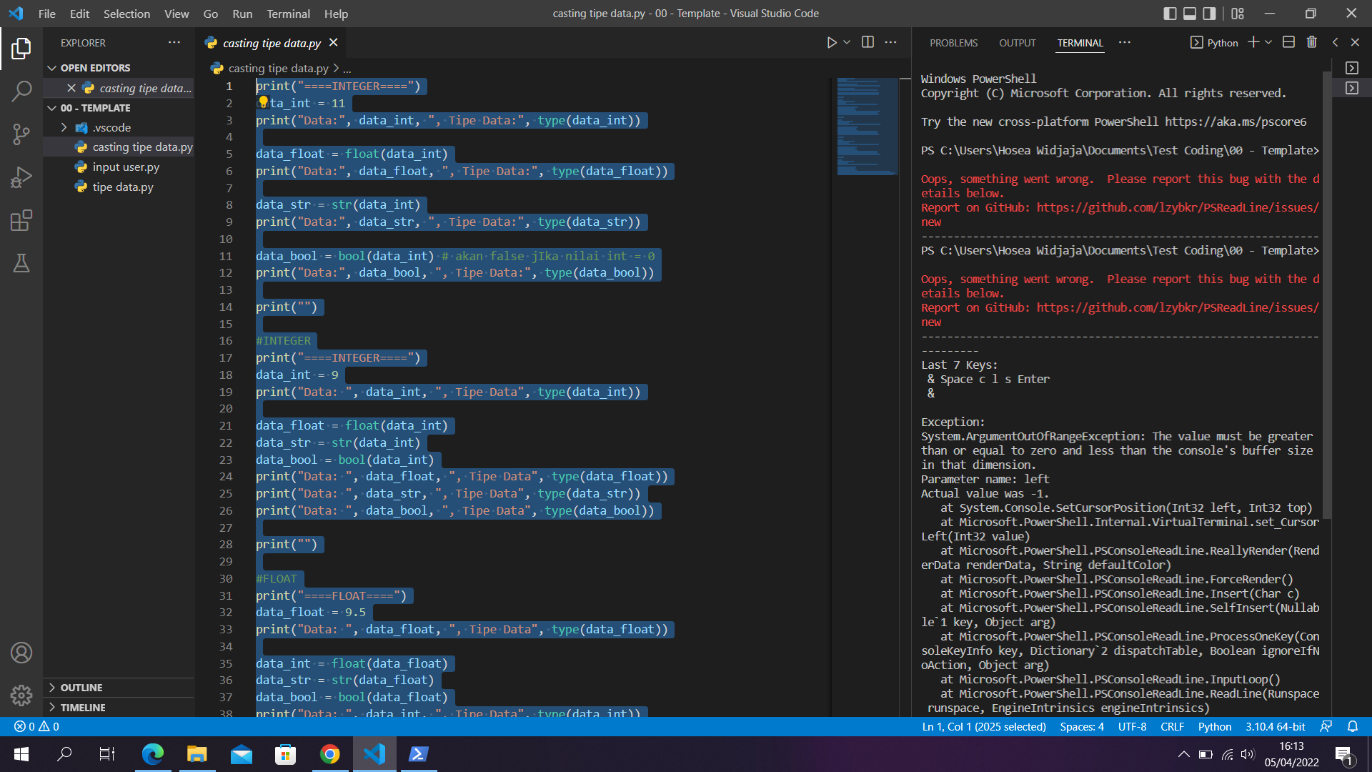 Run Python in VS Code · Issue #3261 · PowerShell/PSReadLine · GitHub