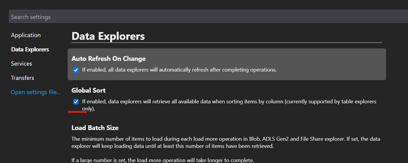 Global Sort And Load All And Load Batch Size Feedback · Issue 7180 · Microsoftazurestorageexplorer