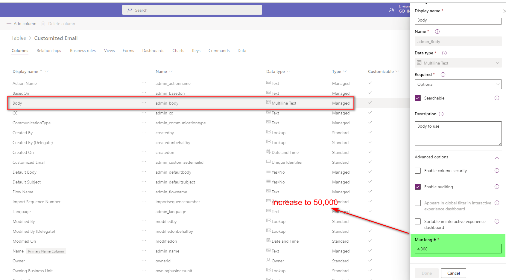 [CoE Starter Kit - Feature]: Table "Customized Email" | increase Max ...