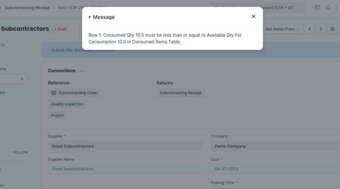 Subcontracting Receipt Quantity Issue · Issue #35083 · frappe/erpnext · GitHub