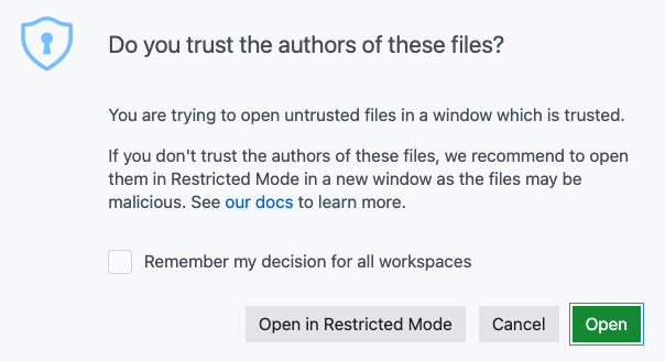 Trust: should the dialog talk about "windows" and not "workspaces" in empty window · Issue ...