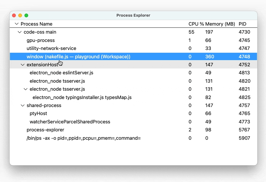 Process explorer has weird selection behaviour · Issue #137600 ...