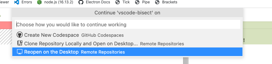 Continue On > Reopen on the Desktop flow when GitHub Repositories is not installed on desktop ...