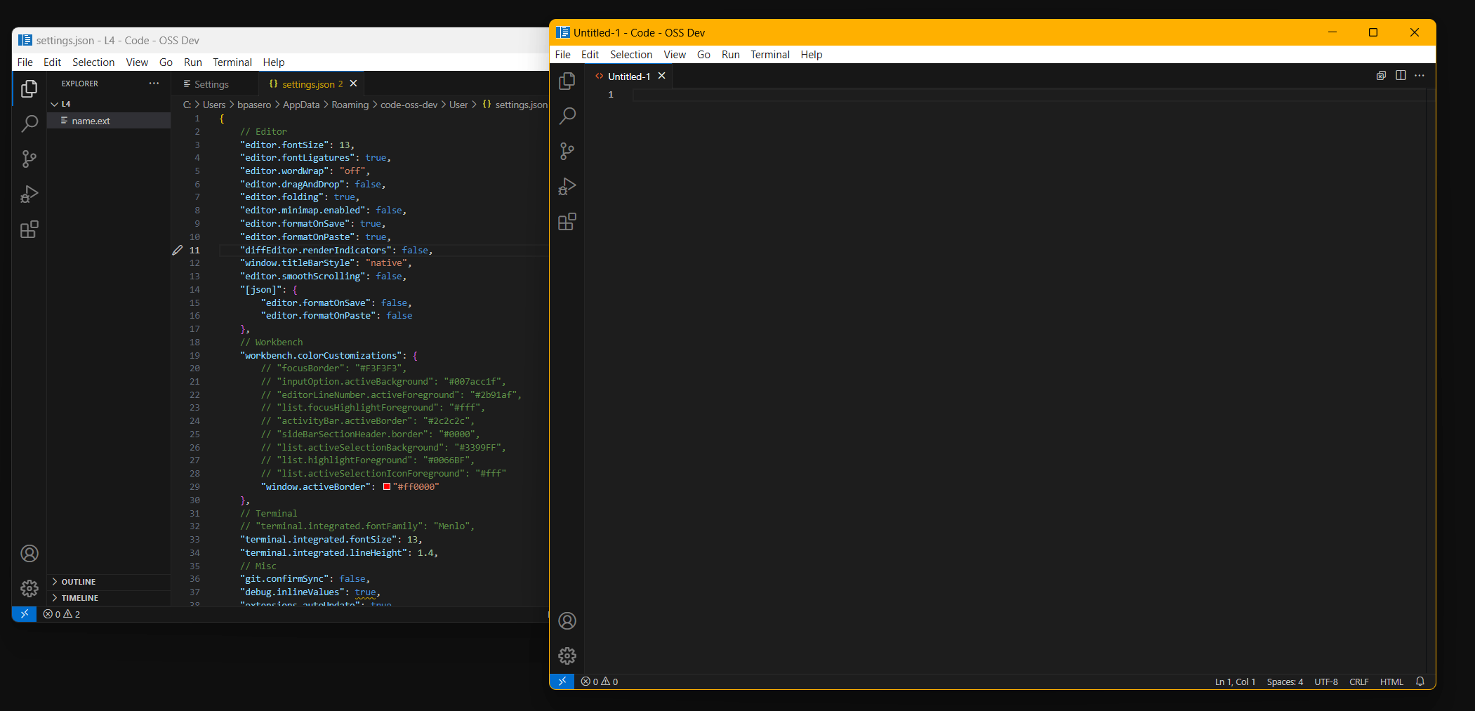Edge of VS Code GUI has no border and is just black in Windows high ...