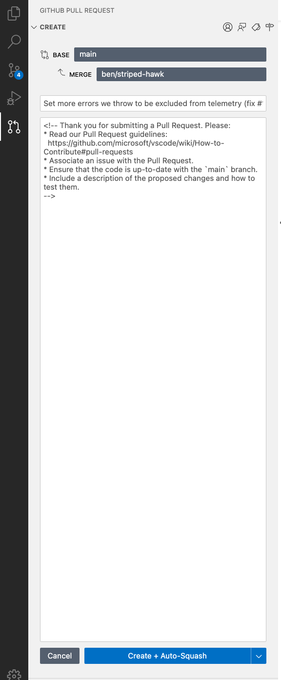 Create PR primary buttons are quite far away now · Issue #188649 · microsoft/vscode · GitHub