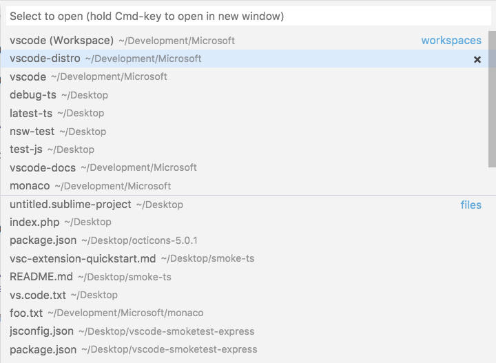 Truncate 'Open Recent' suggestions from left to right · Issue #33068 · microsoft/vscode · GitHub