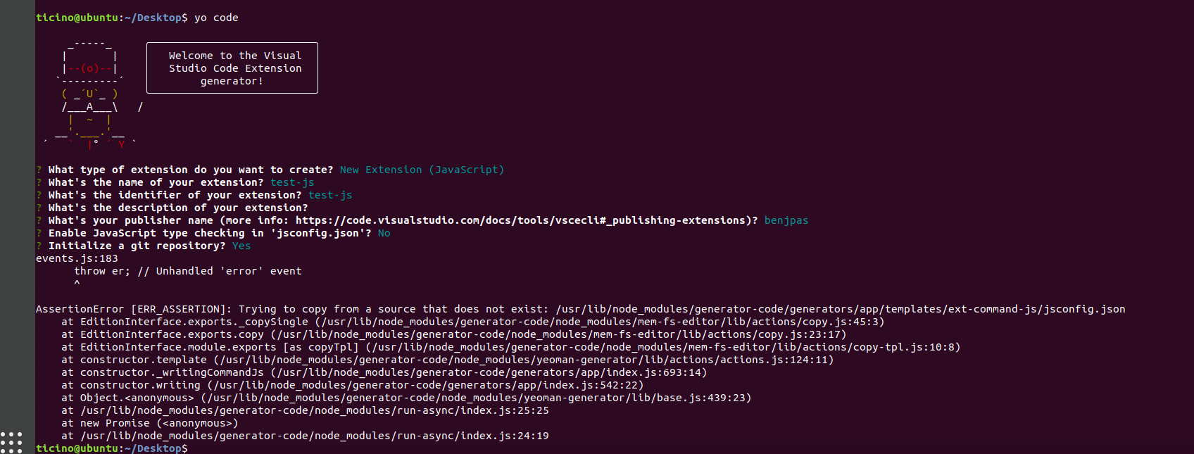 Trying To Copy From A Source That Does Not Exist Ext Command Js Jsconfig Json · Issue 120