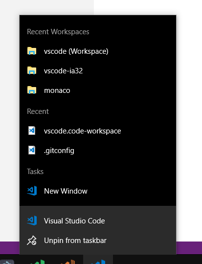 "Recent" and "Recent Workspaces" not listed in the taskbar. · Issue #63197 · microsoft/vscode ...