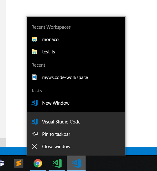 "Recent" and "Recent Workspaces" not listed in the taskbar. · Issue #63197 · microsoft/vscode ...