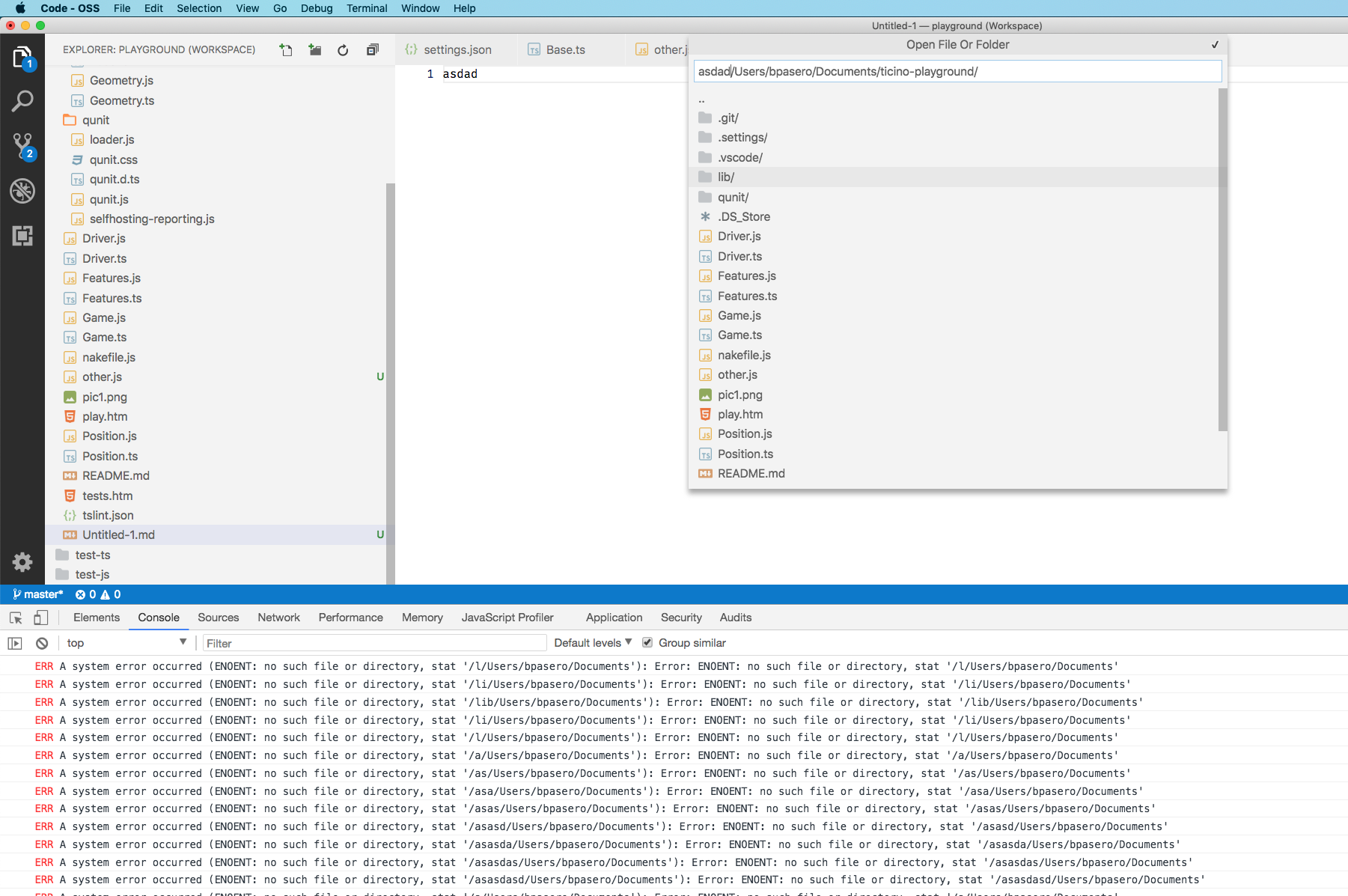 File Picker: console shows lots of errors when typing invalid path · Issue #69380 · microsoft ...