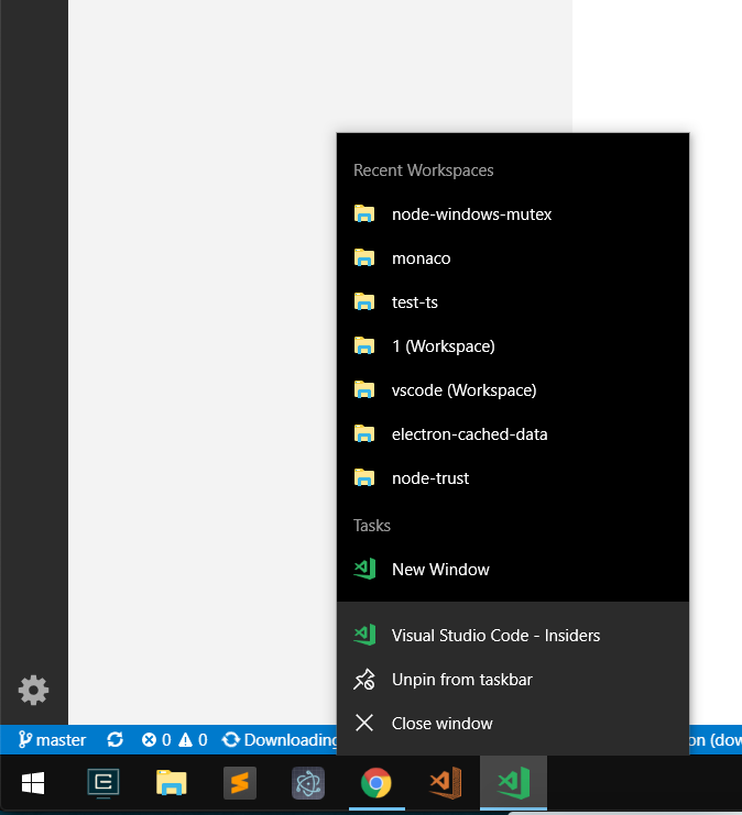 Missing "Recent Workspaces" in task bar · Issue #69365 · microsoft/vscode · GitHub