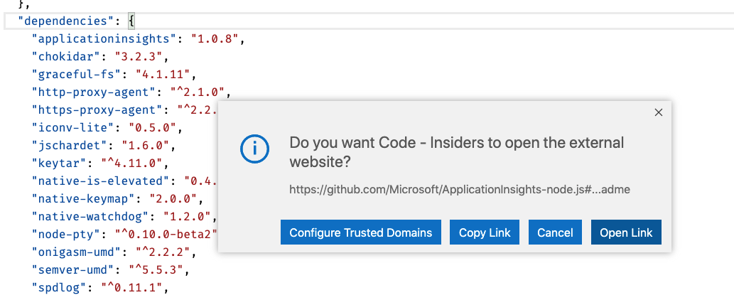 Web: trusted domain dialog does not persist my choice · Issue #84215 · microsoft/vscode · GitHub