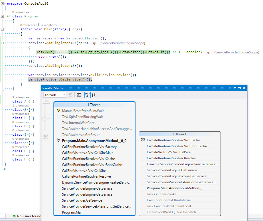 Resolving singleton dependencies with multi-thread cause a deadlock. · Issue #2588 · dotnet ...