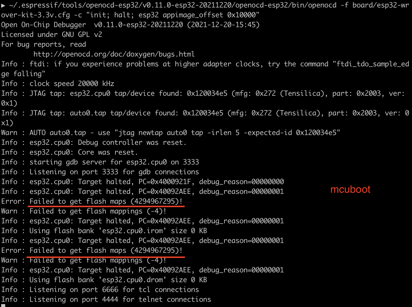 Openocd Cannot Get Flash Map When Using Mcuboot Instead Of Esp Idf Bootloader Ocd 621 · Issue