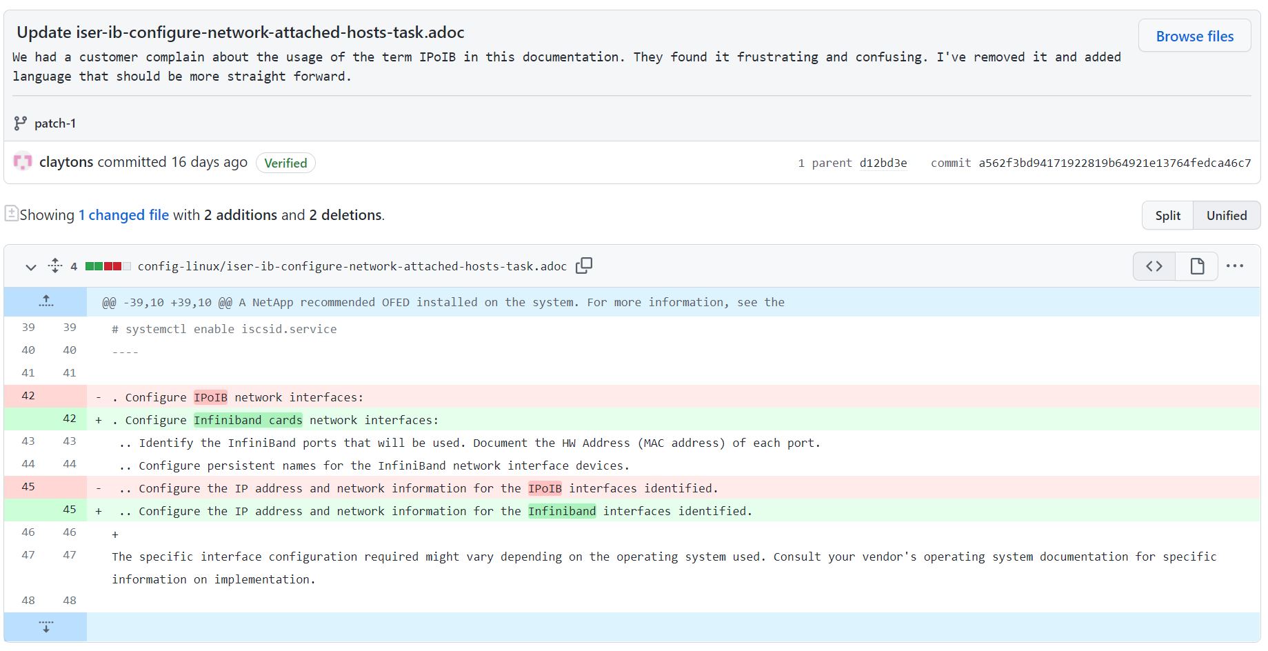 Customer found use of term 'IPoIB' confusing here and I'm seeking to ...