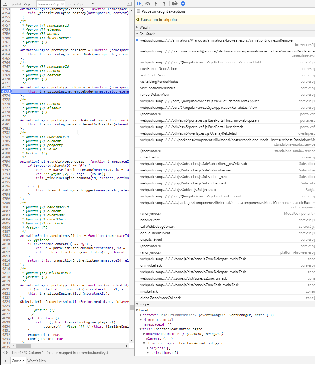 `@angular/animations` may interfer with OverlayRef from `@angular/cdk/overlay`, thus removing ...