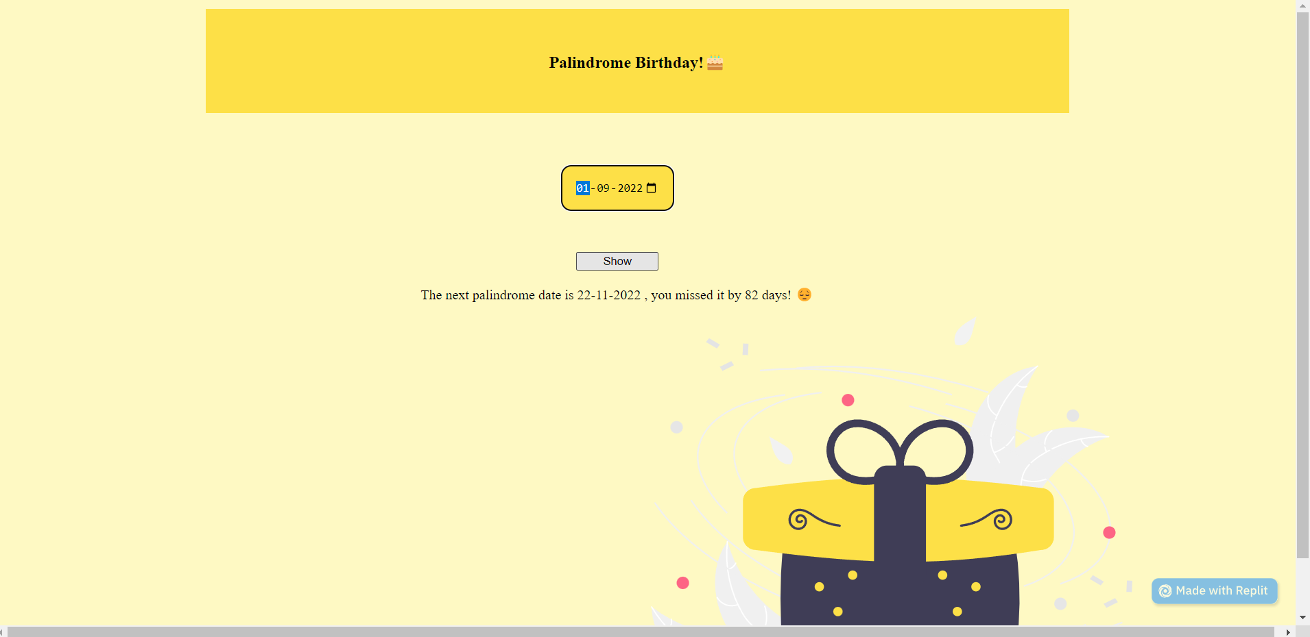 GitHub - unnati369/palindrome-birthday: Check if your birthday is palindrome or not!