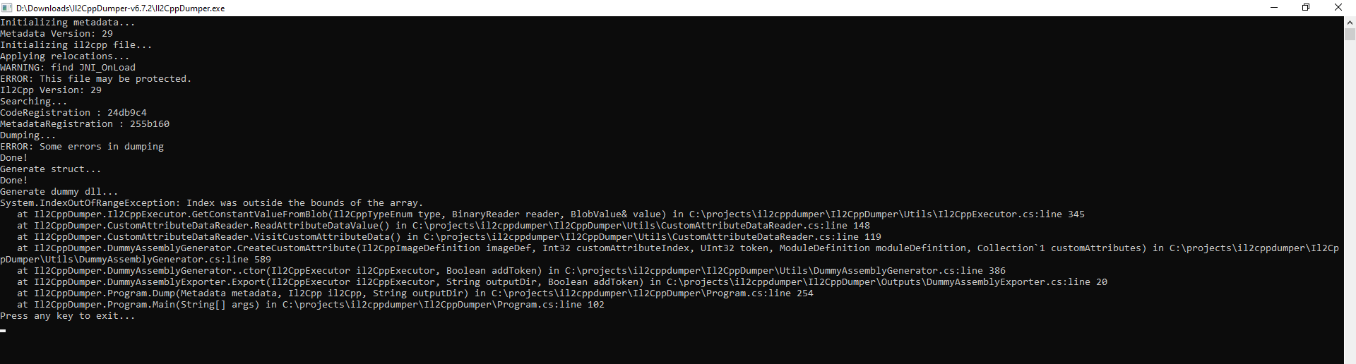 Index was outside the bounds of the array when dump Metadata version[29 ...