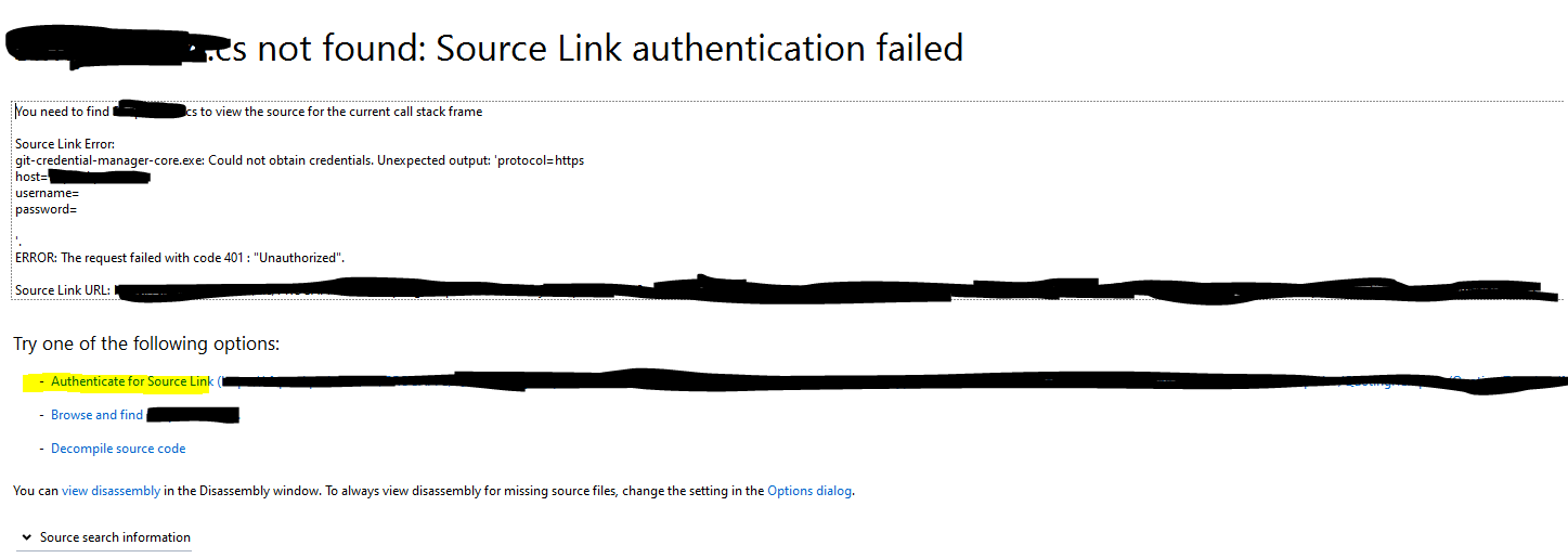 Could not obtain credentials’ error · Issue #739 · dotnet/sourcelink · GitHub