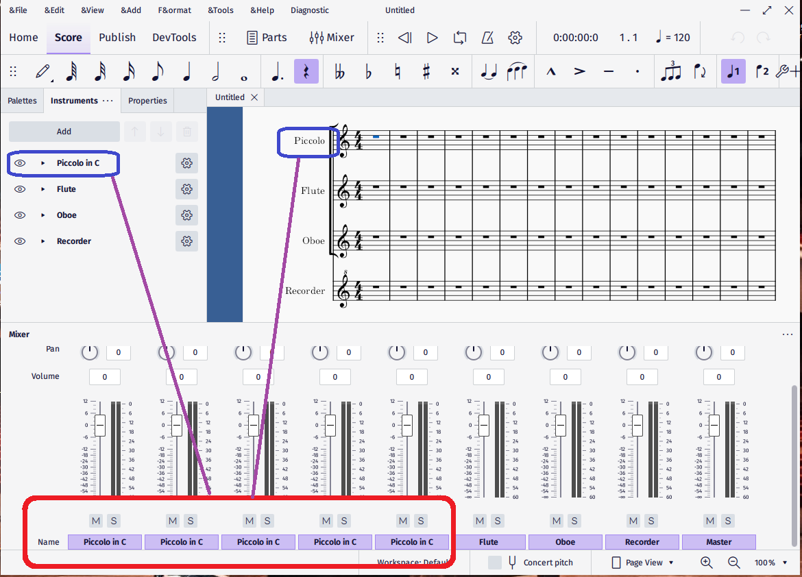 [MU4 Issue] The top instrument in score has multiple instances (duplicated) in Mixer · Issue ...