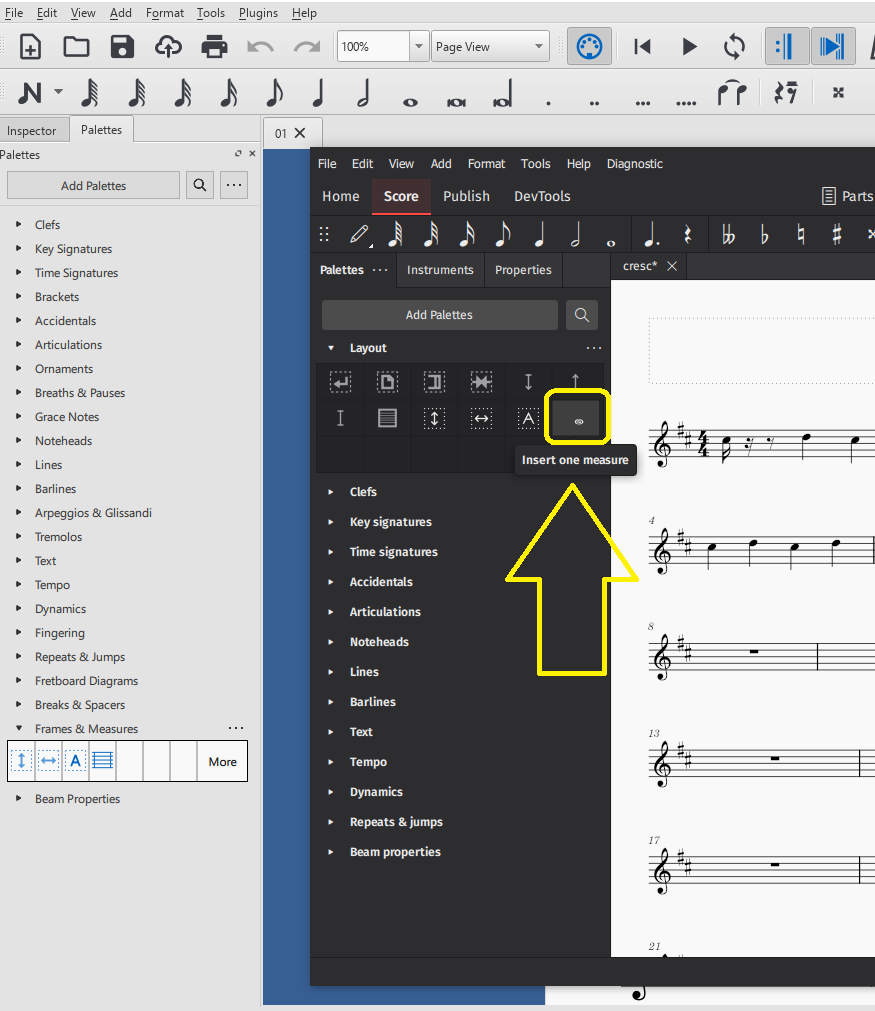 [Inspector] Vertical, Horizontal and Text frames & 'Insert measure' do not have icons in the ...