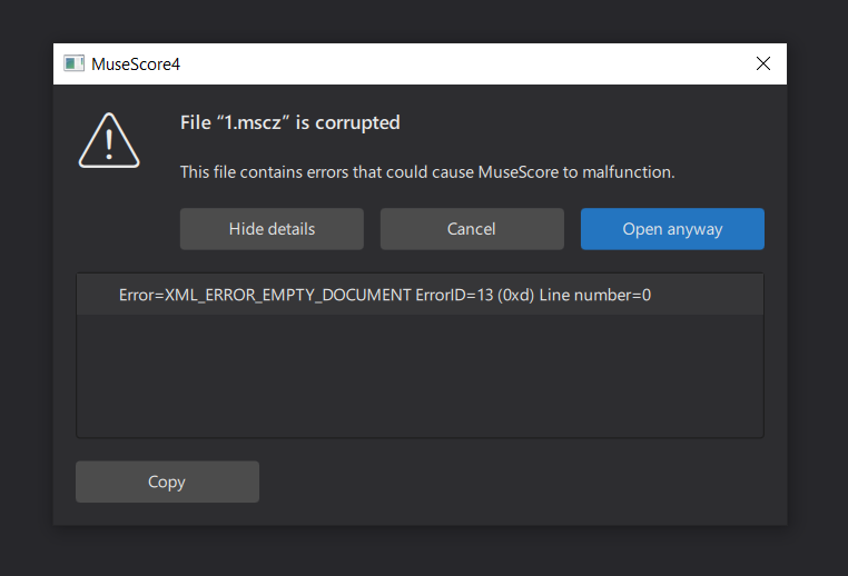 Command line export of .mcsz from .mxl files creates a corrupted mscz ...