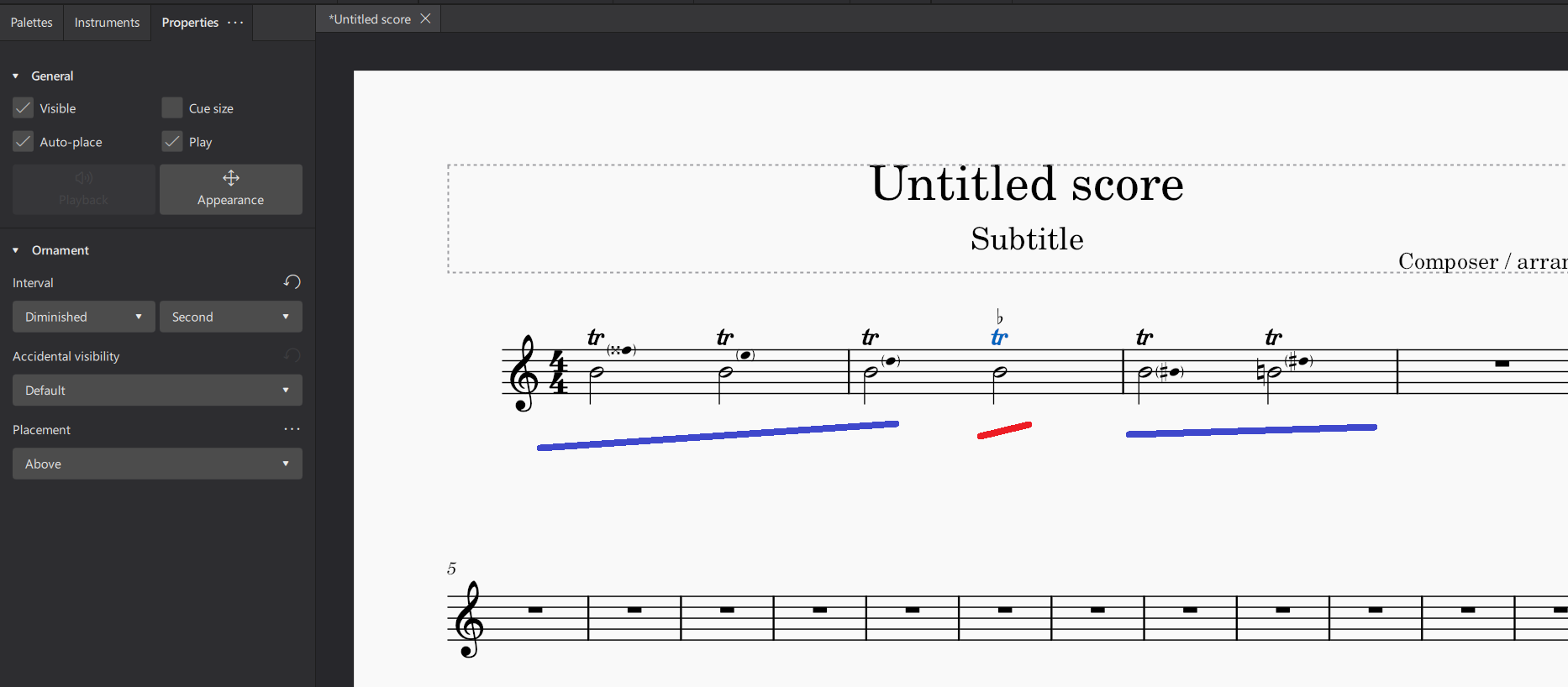 User should have ability to add a second interval trill with displayed auxiliary note too ...