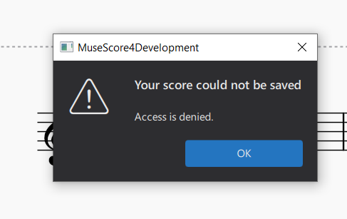 [MU4 Issue] No indication when error occurs while saving a file · Issue #16104 · musescore ...