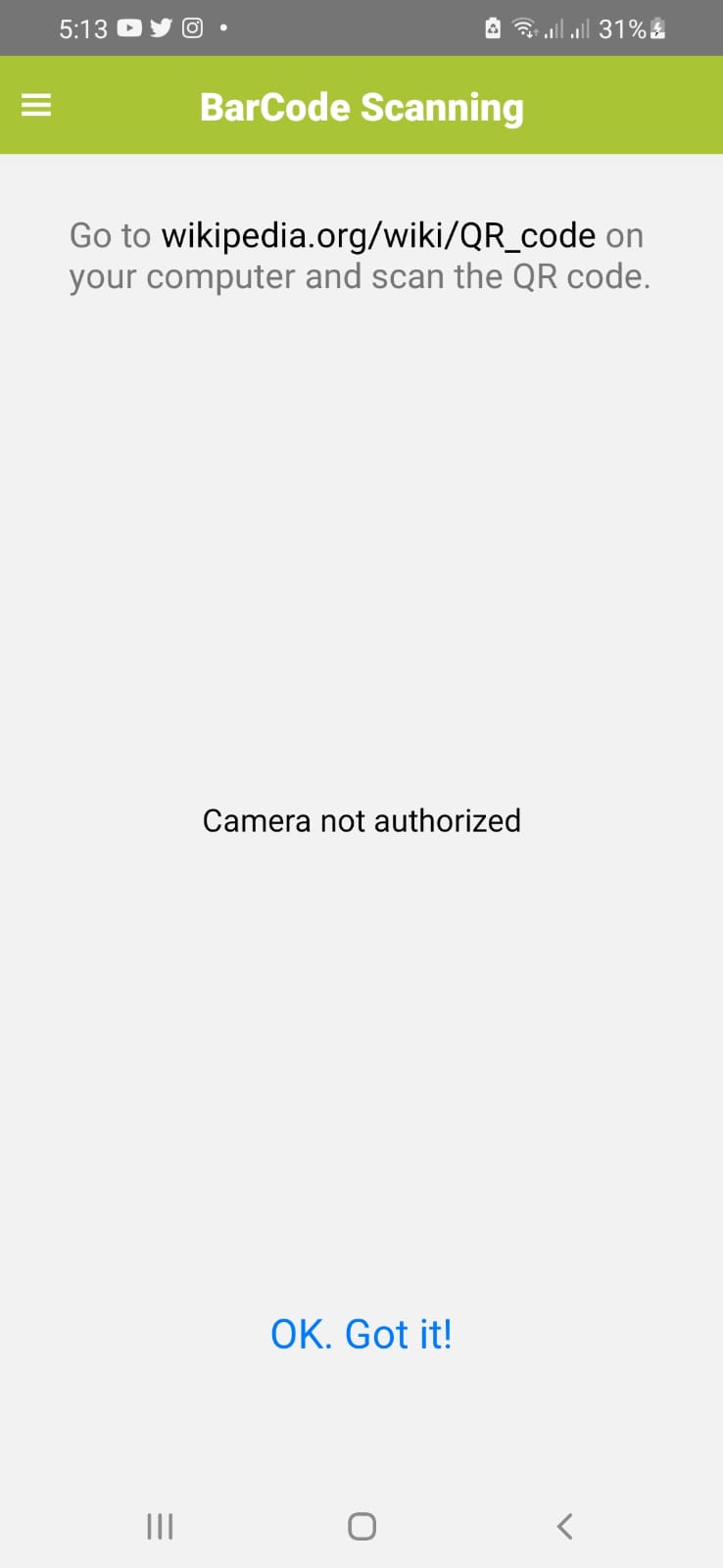 Getting Camera not Authorized Message · Issue #160 · moaazsidat/react-native-qrcode-scanner · GitHub