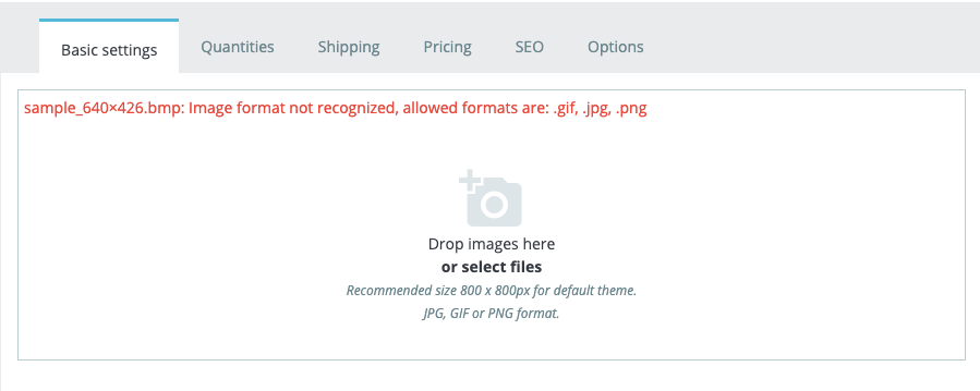 ImageManager: Bad error msg on "Product page" in BO when loading unsupported image formats with ...