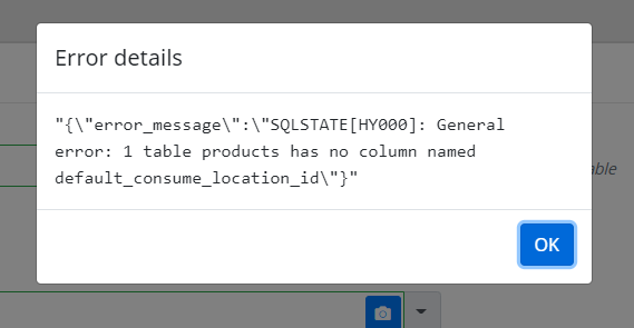 Bug: Error when saving products in Master Data · Issue #1861 · grocy/grocy · GitHub