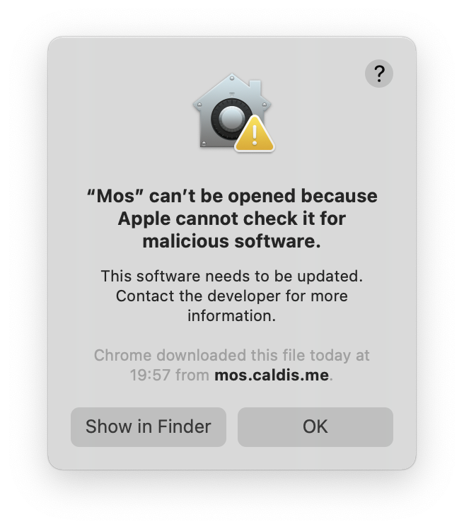 Mos can't be opened because Apple cannot check it for malicious software. · Issue #387 · Caldis ...