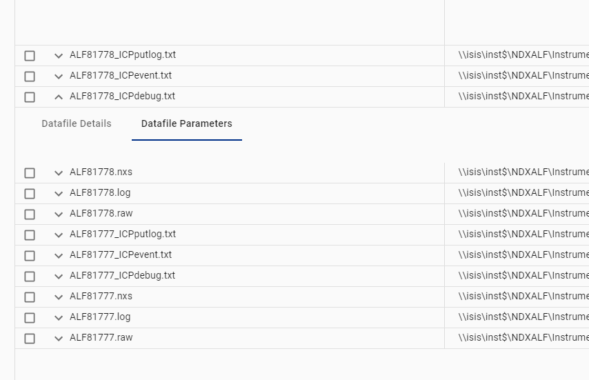 Empty datafile parameters tabs in details panels · Issue #1081 · ral-facilities/datagateway · GitHub