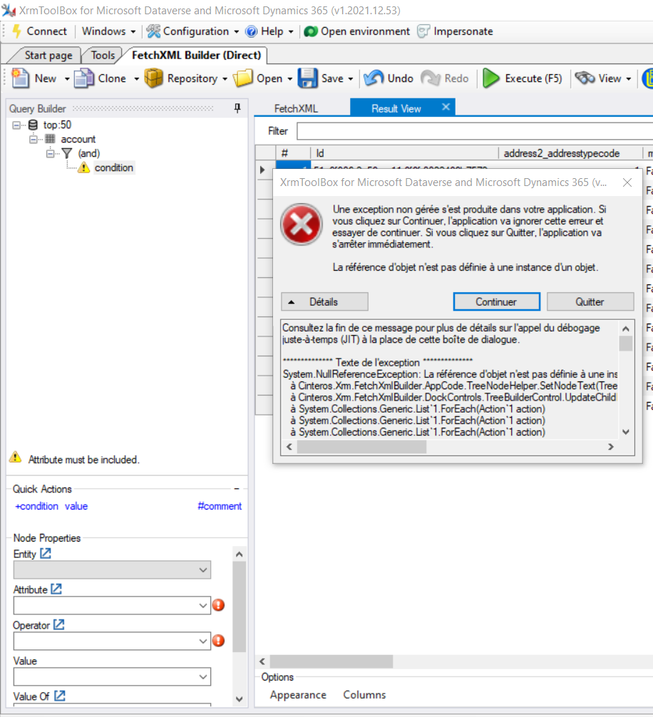 I try to add a condition, i have the error · Issue #622 · rappen/FetchXMLBuilder · GitHub