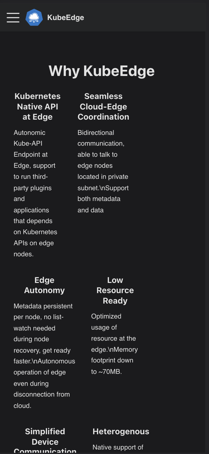 Why KubeEdge Section Unaligned Content Responsivity Issue · Issue #394 · kubeedge/website · GitHub