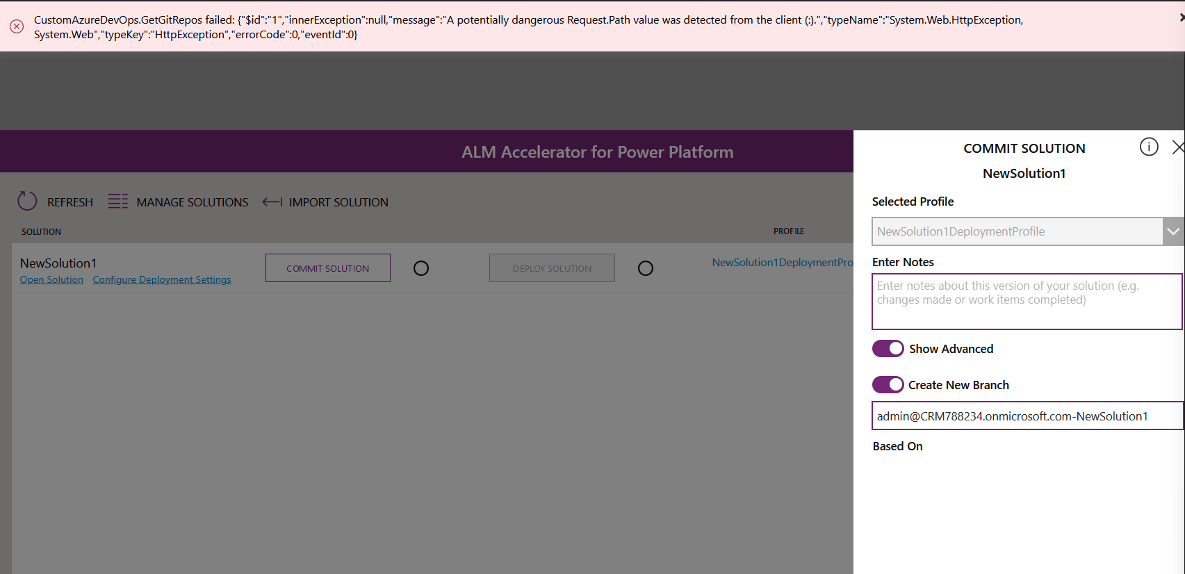 [ALM Accelerator - BUG]: HttpException when clicking Commit Button in the Canvas App · Issue ...