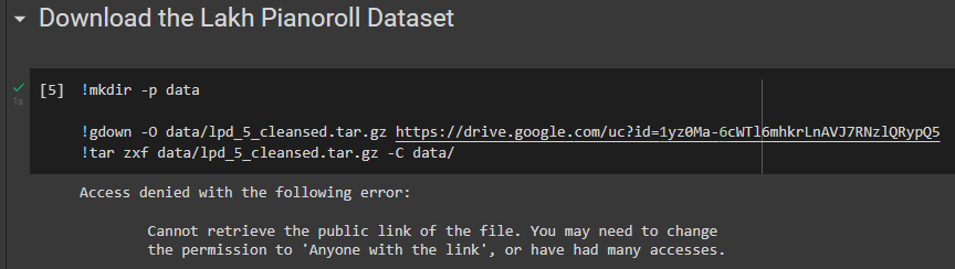Unable to retrieve pianoroll dataset when running in colab. · Issue #133 · salu133445/musegan ...