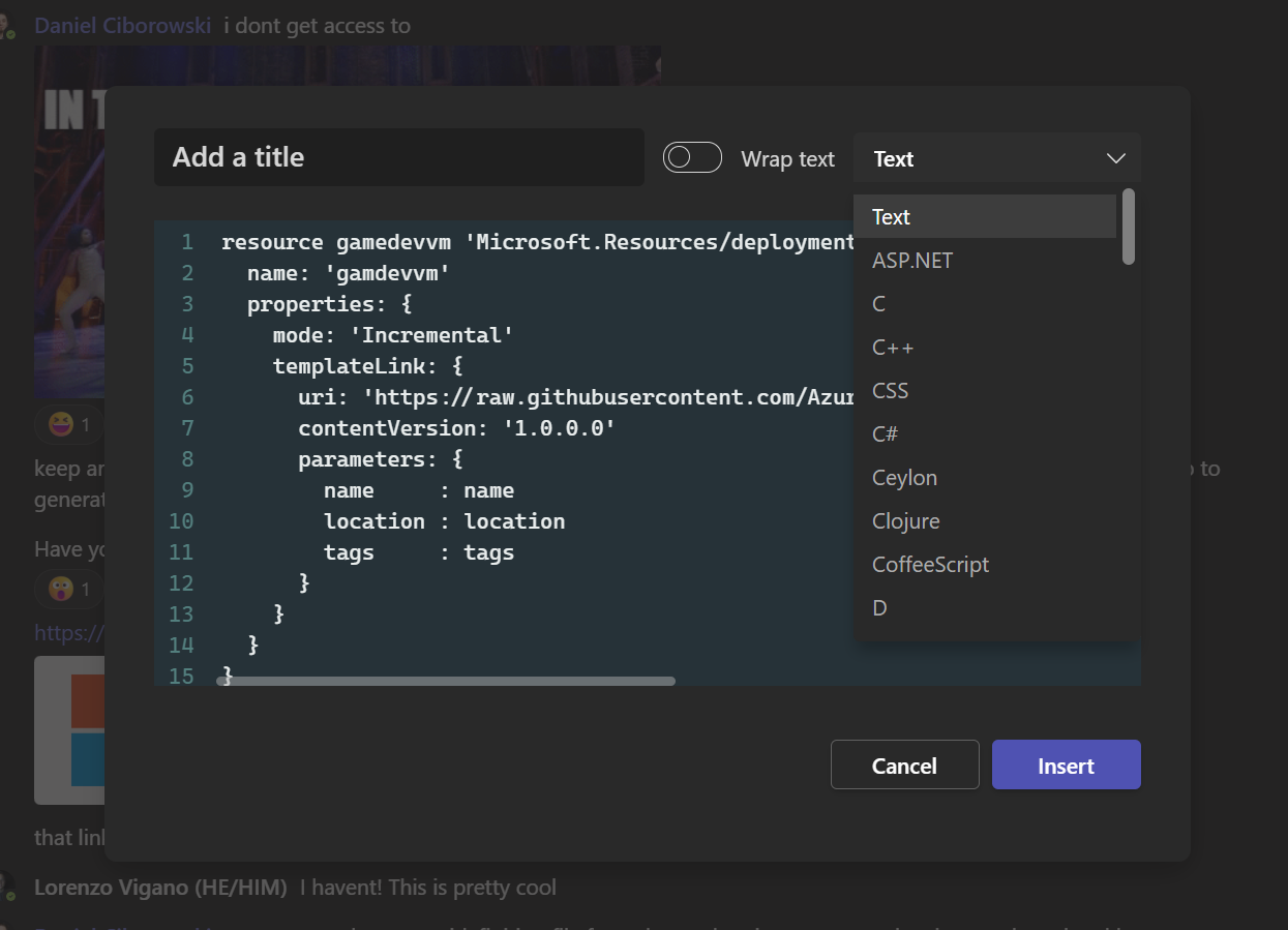 Support for Bicep formatting in Microsoft Teams · Issue #7712 · Azure/bicep · GitHub