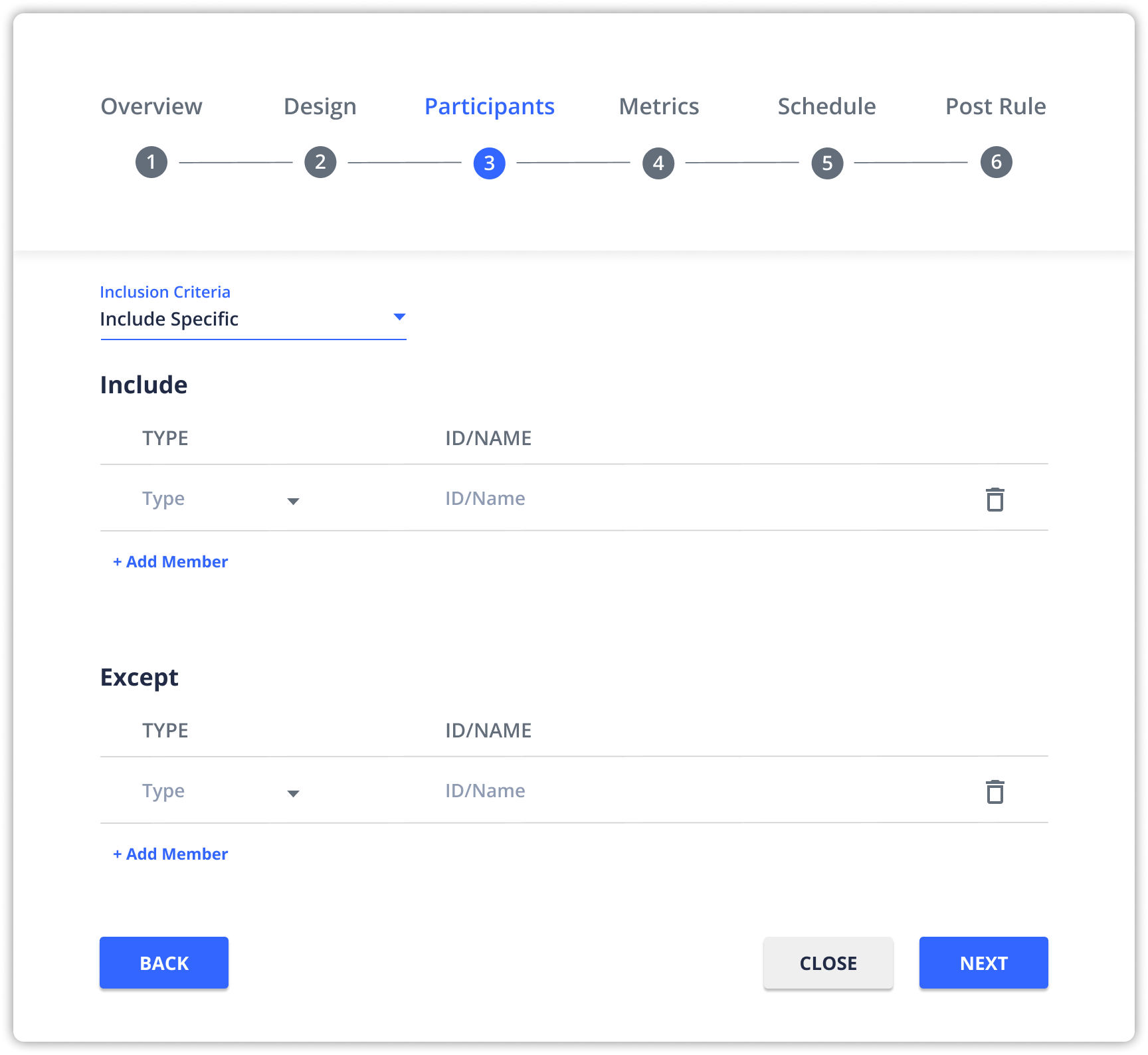 The number column for the tables in the Participants step should be ...