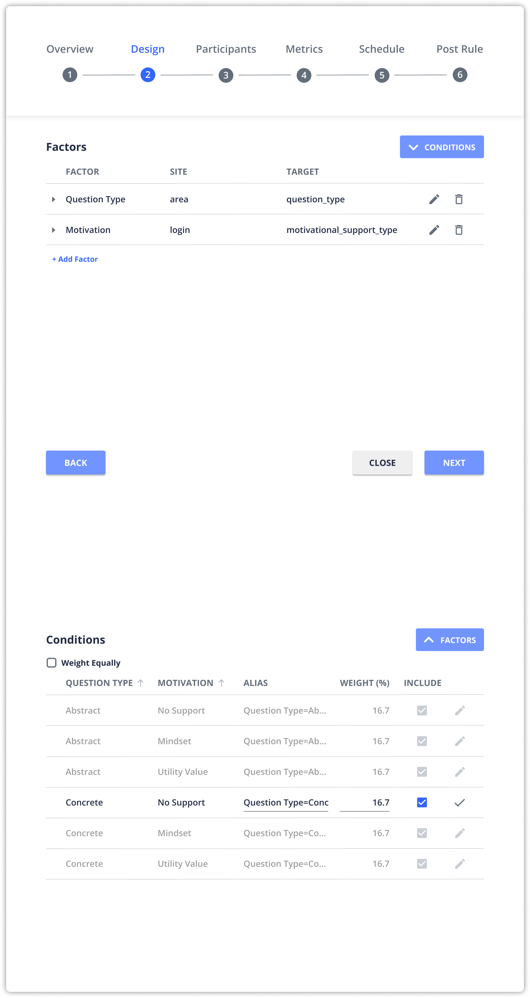 UI design for factorial/partial factorial experiment support · Issue #392 · CarnegieLearningWeb ...