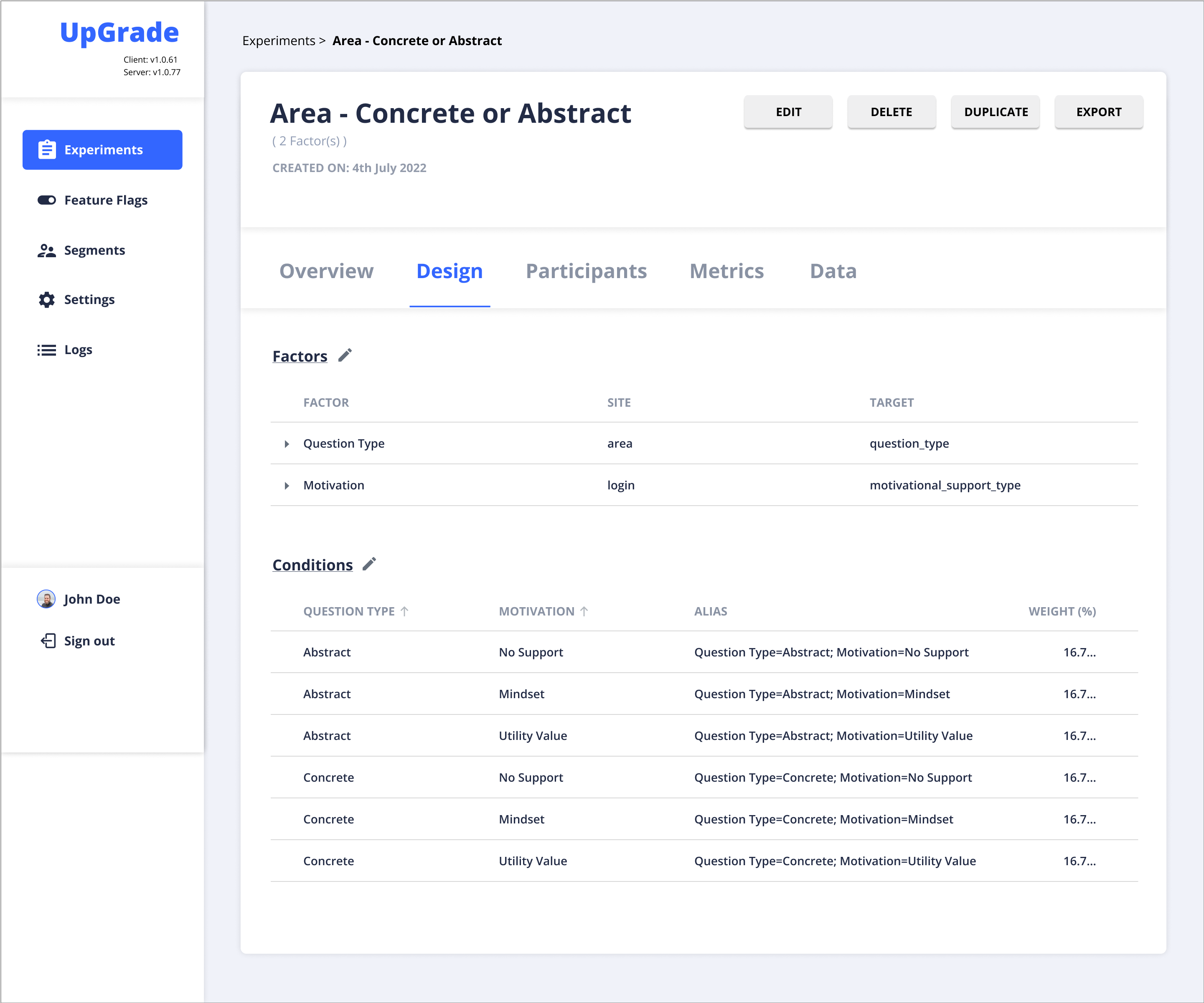 UI design for factorial/partial factorial experiment support · Issue #392 · CarnegieLearningWeb ...