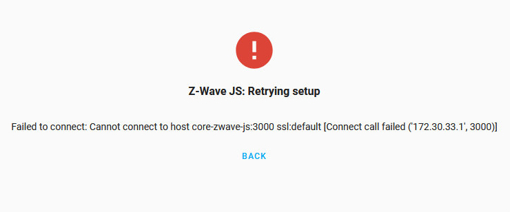 Z-WaveJs error: "Retrying setup: Failed to connect: Cannot connect to host core-zwave-js:3000 ...