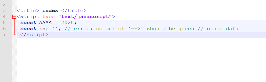 Delimiters with closing HTML comment inside JS string will start a ...